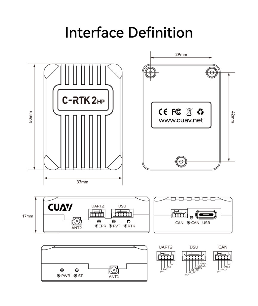 CUAV New C-RTK 2HP Dual Antenna Centimeter Position GNSS Heading Module ...