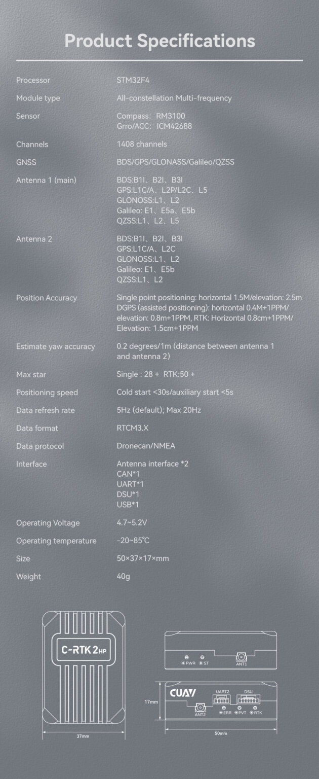 CUAV New C-RTK 2HP Dual Antenna Centimeter Position GNSS Heading Module ...