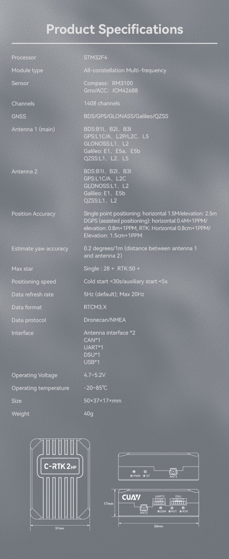 CUAV New C-RTK 2HP Dual Antenna Centimeter Position GNSS Heading Module ...
